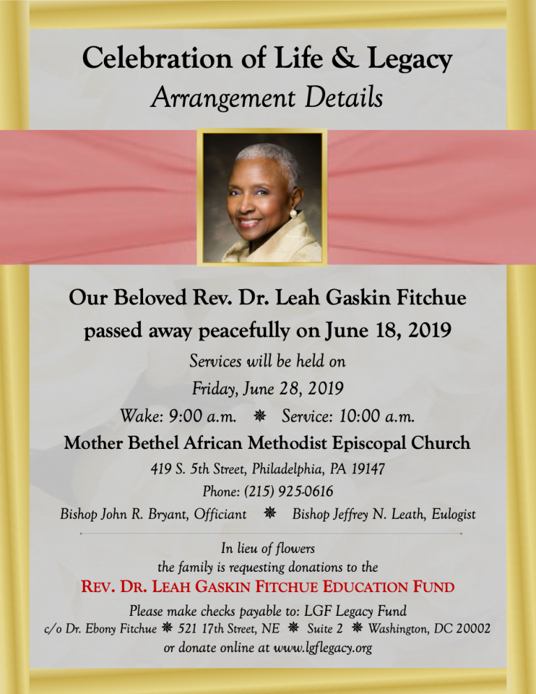 The Transition of Dr. Leah Gaskin Fitchue - AME Church